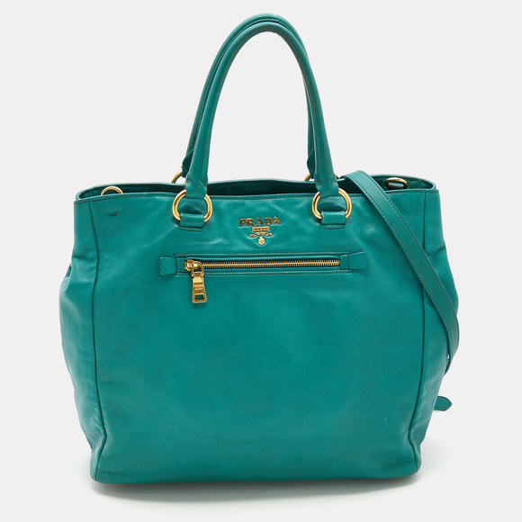Prada | Bags | Prada Turquoise Blue Vitello Diano Leather Shopper Tote ...